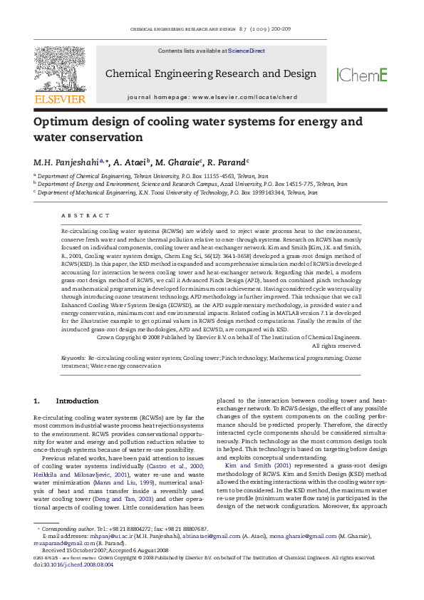 (PDF) Optimum design of cooling water systems for energy and water ...