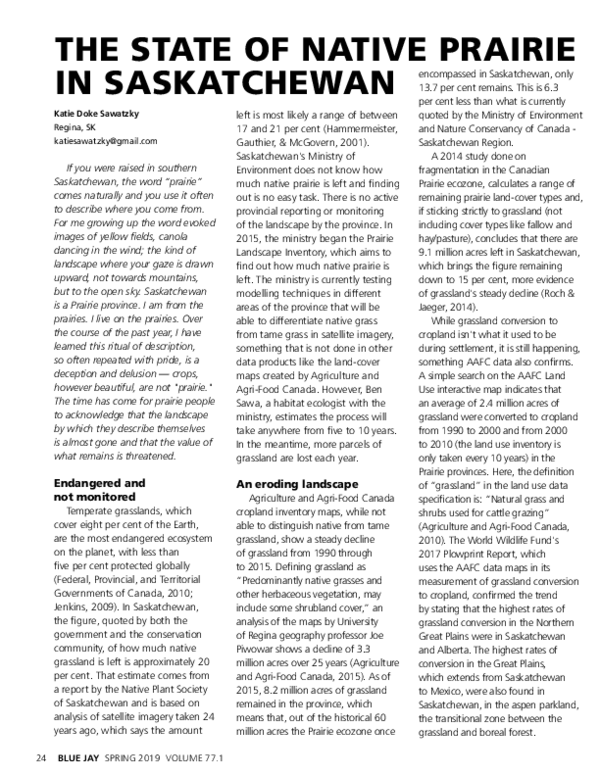 (PDF) The State of Native Prairie in Saskatchewan