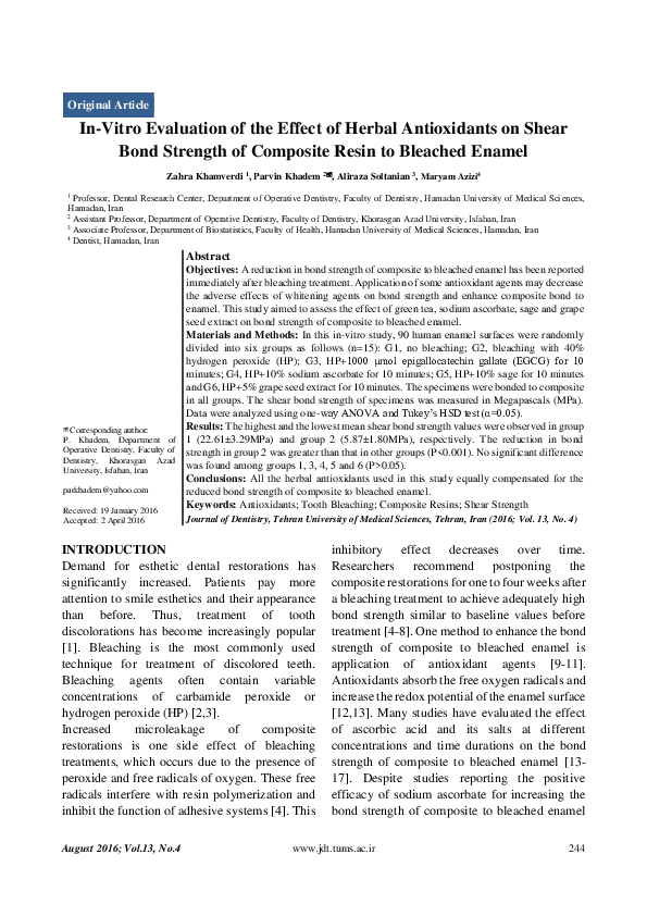 (PDF) In-Vitro Evaluation of the Effect of Herbal Antioxidants on Shear Bond Strength of ...