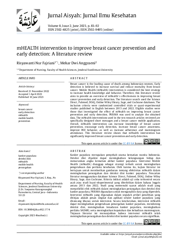 (PDF) mHEALTH intervention to improve breast cancer prevention and ...