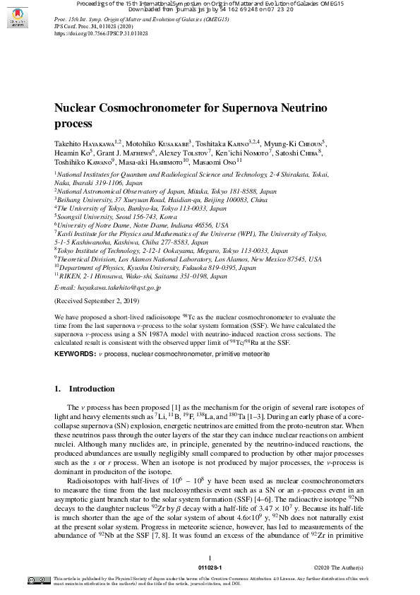 (PDF) Nuclear Cosmochronometer for Supernova Neutrino Process | Heamin ...