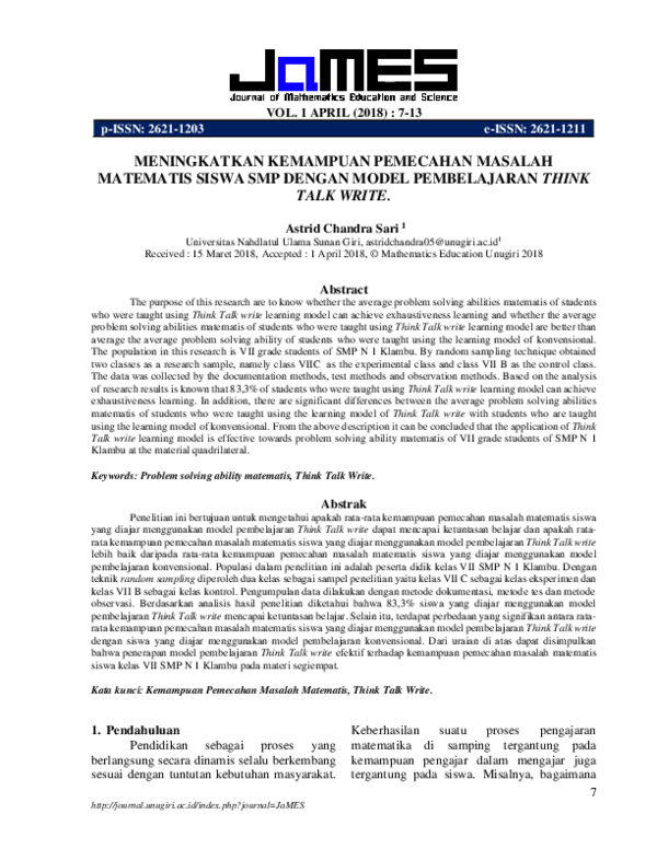 (PDF) Meningkatkan Kemampuan Pemecahan Masalah Matematis Siswa SMP ...