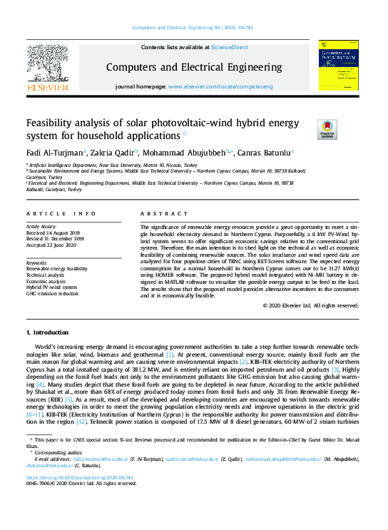 (PDF) Feasibility analysis of solar photovoltaic-wind hybrid energy ...