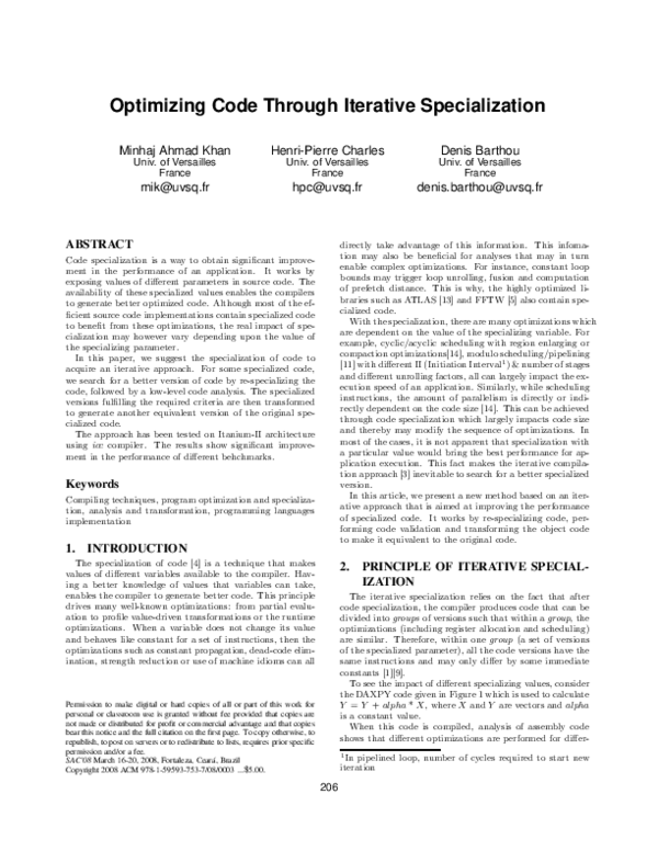 (PDF) Optimizing code through iterative specialization