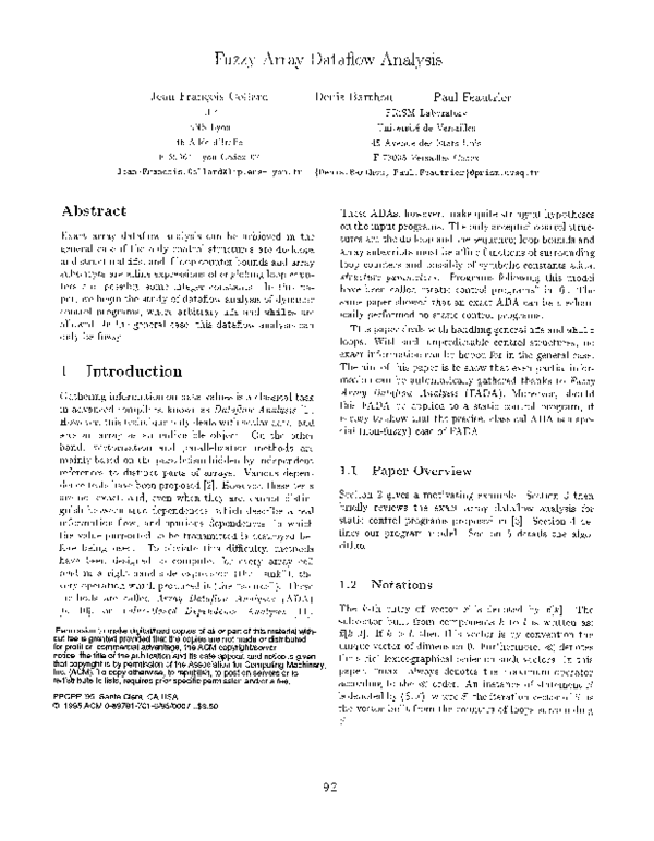 (PDF) Fuzzy Array Dataflow Analysis