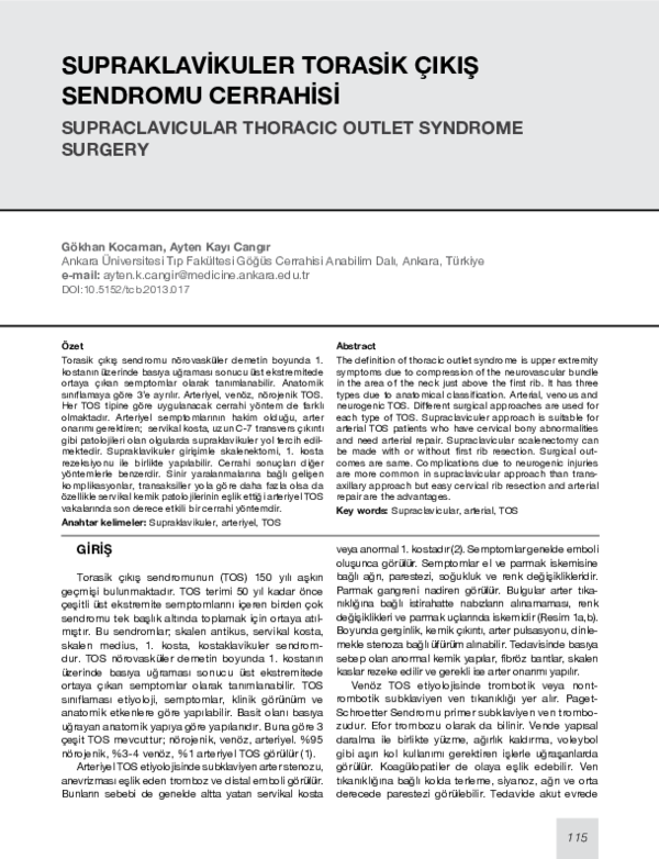 (PDF) Supraclavicular thoracic outlet syndrome surgery