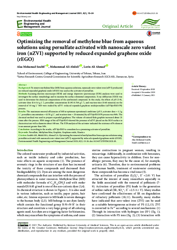 (PDF) Optimizing the removal of methylene blue from aqueous solutions using persulfate activated ...