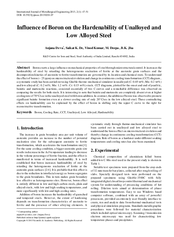 (PDF) Boron-Added Low Carbon Unalloyed Steel