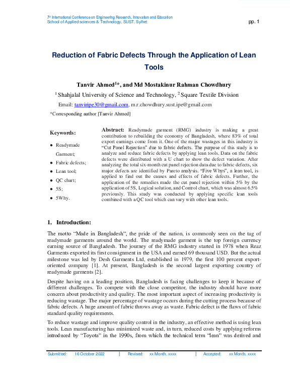 (PDF) Reduction of Fabric Defects Through the Application of Lean Tools