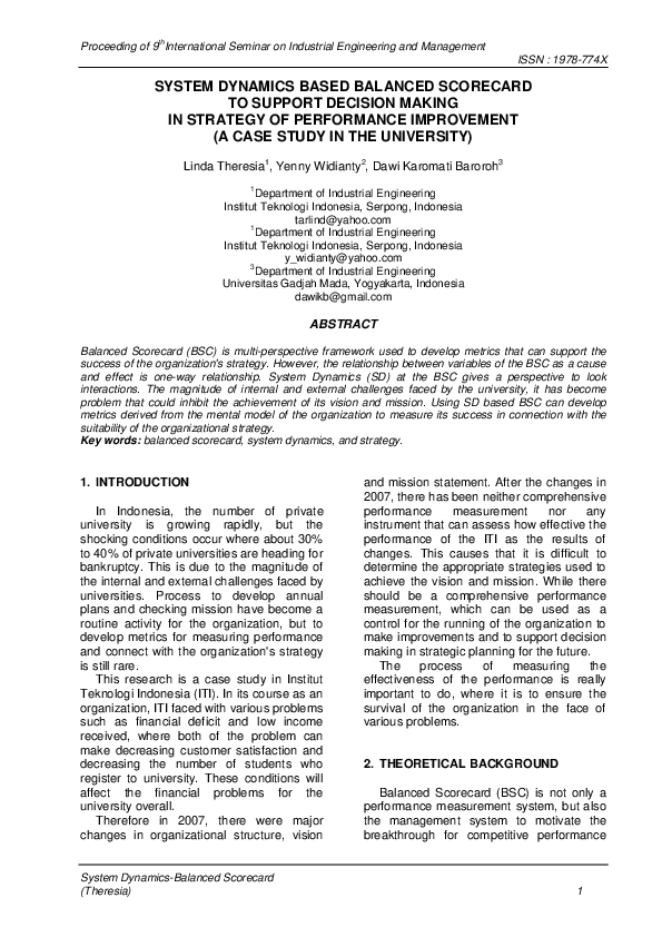 (PDF) ) 1 System Dynamics Based Balanced Scorecard to Support Decision Making in Strategy of ...