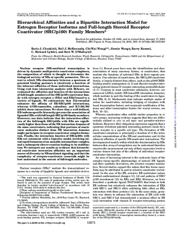 (PDF) Hierarchical Affinities and a Bipartite Interaction Model for Estrogen Receptor Isoforms ...