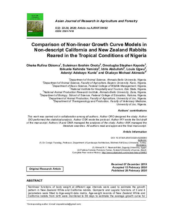 (PDF) Comparison of Non-linear Growth Curve Models in Non-descript ...