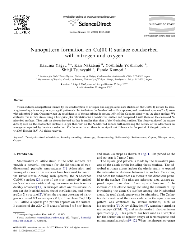 (PDF) Nanopattern formation on Cu(001) surface coadsorbed with nitrogen and oxygen