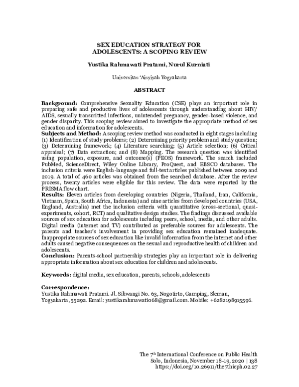 Pdf Sex Education Strategy For Adolescents A Scoping Review