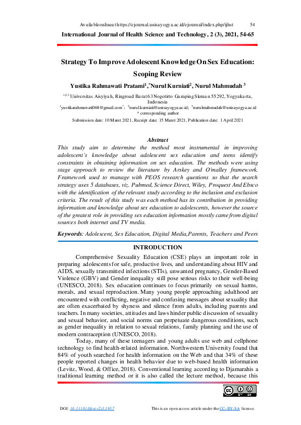 Pdf Strategy To Improve Adolescent Knowledge On Sex Education Scoping Review