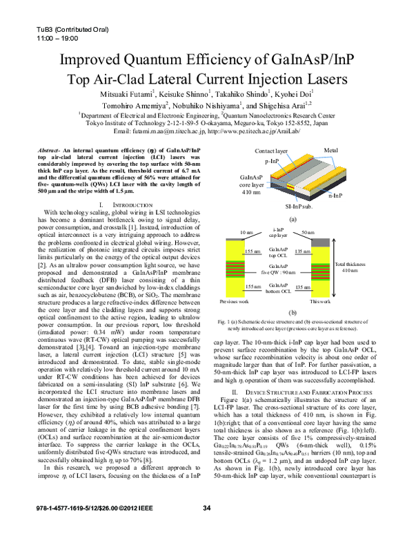 (PDF) Improved quantum efficiency of GaInAsP/InP top air-clad lateral current injection lasers