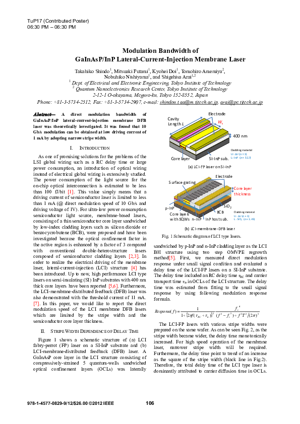 Pdf Modulation Bandwidth Of Gainasp Inp Lateral Current Injection