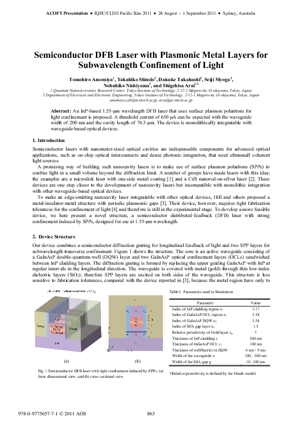 (PDF) Semiconductor DFB laser with plasmonic metal layers for ...