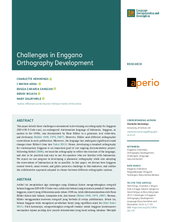 (PDF) Hemmings, Charlotte, I Wayan Arka & Engga Zakaria Sangian & Dendi ...