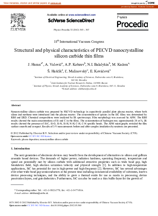 (PDF) Structural and Physical Characteristics of PECVD Nanocrystalline ...