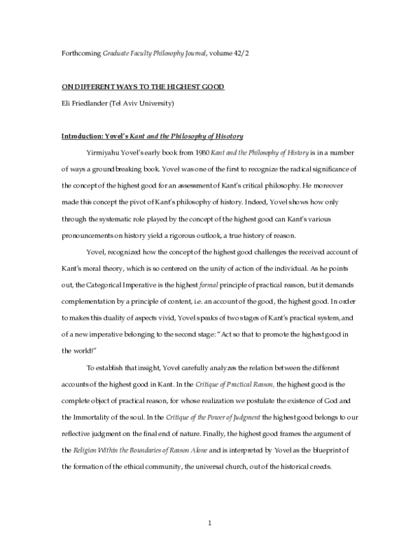 (PDF) On Different Ways to the Highest Good