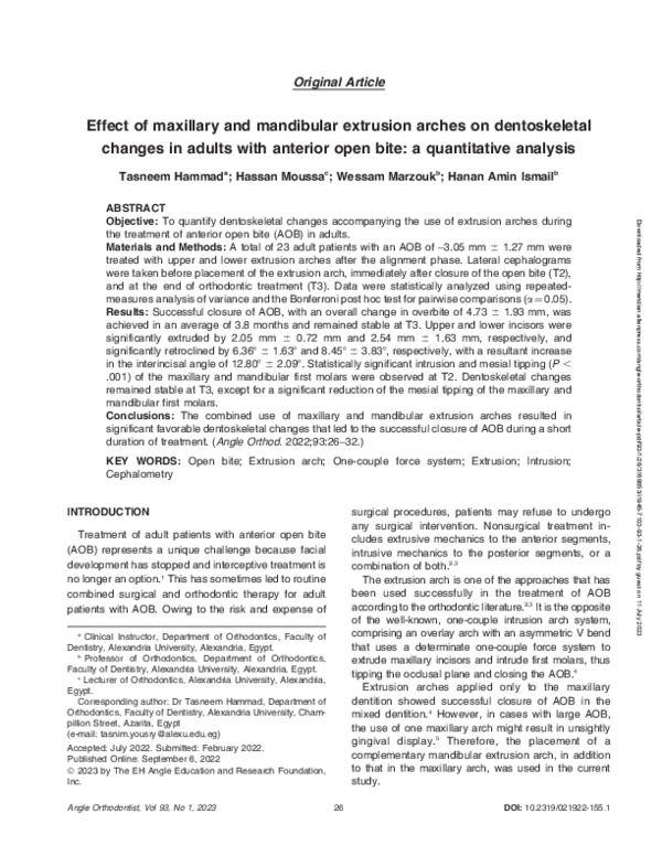 (PDF) Effect of maxillary and mandibular extrusion arches on ...