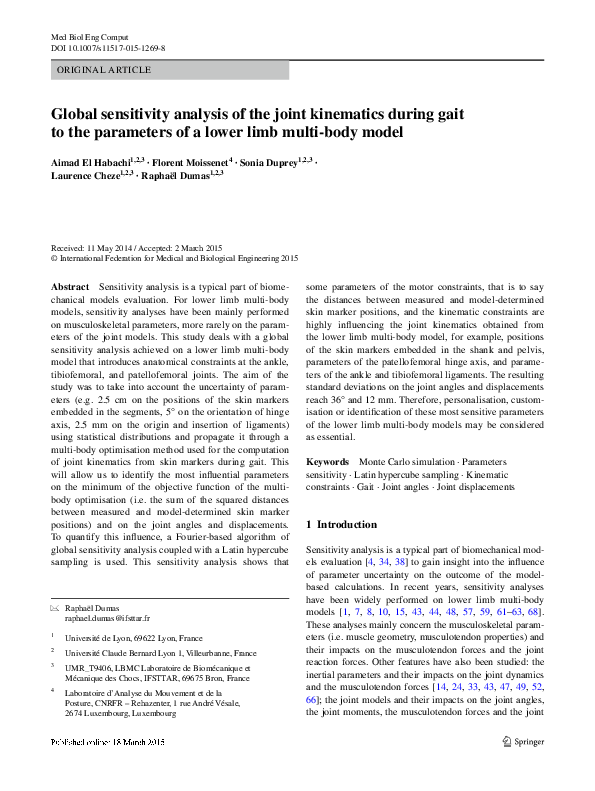 (PDF) Global sensitivity analysis of the joint kinematics during gait to the parameters of a ...