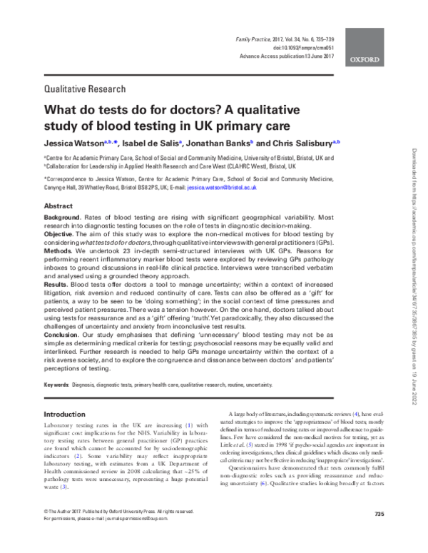 (PDF) What do tests do for doctors? A qualitative study of blood ...