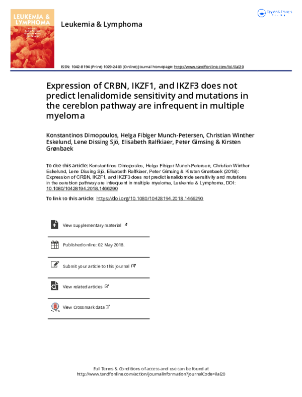 (PDF) Expression of CRBN, IKZF1, and IKZF3 does not predict ...