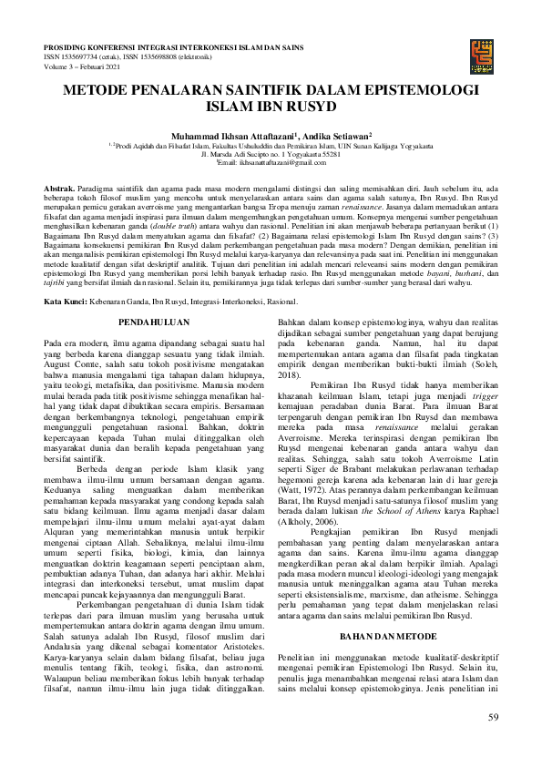 (PDF) Metode Penalaran Saintifik dalam Epistemologi Islam Ibn Rusyd