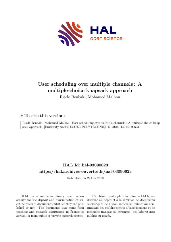 (PDF) User scheduling over multiple channels : A multiple-choice knapsack approach