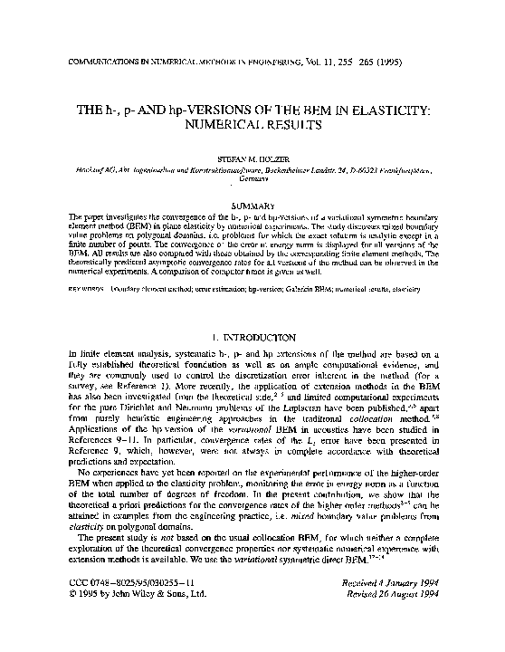 (PDF) The h-, p- and hp-versions of the BEM in elasticity: Numerical ...