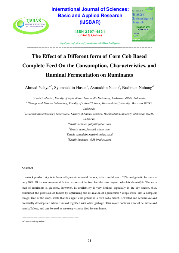 (PDF) The Effect of a Different form of Corn Cob Based Complete Feed On ...