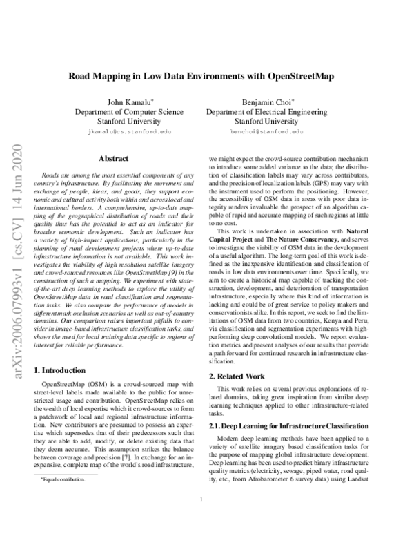 (PDF) Road Mapping in Low Data Environments with OpenStreetMap