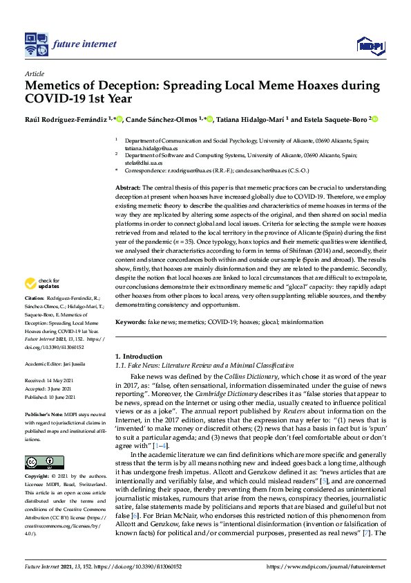 (PDF) Memetics of Deception: Spreading Local Meme Hoaxes during COVID ...