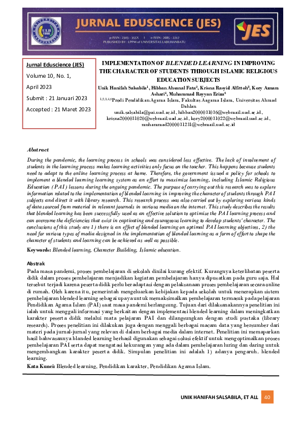 (PDF) Blended Learning for Character Development in PAI