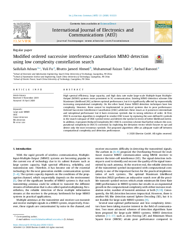 Pdf Modified Ordered Successive Interference Cancellation Mimo