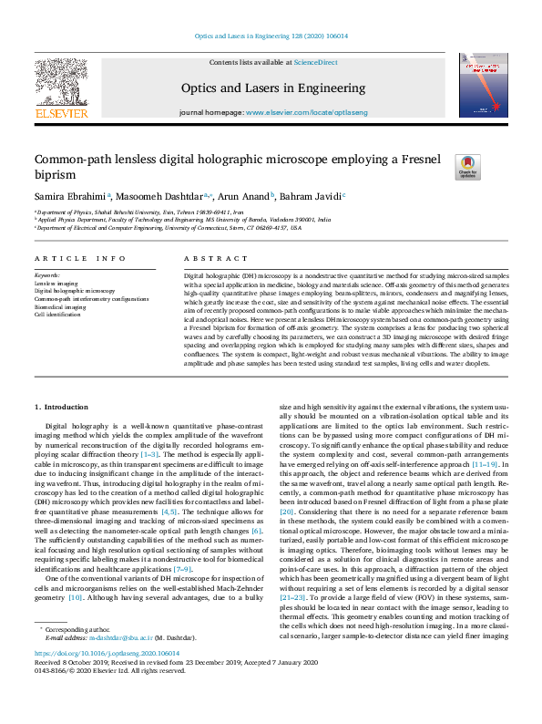 (PDF) Common-path lensless digital holographic microscope employing a ...