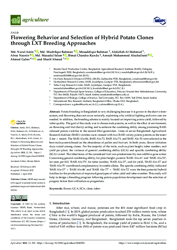 (PDF) Flowering Behavior and Selection of Hybrid Potato Clones through ...