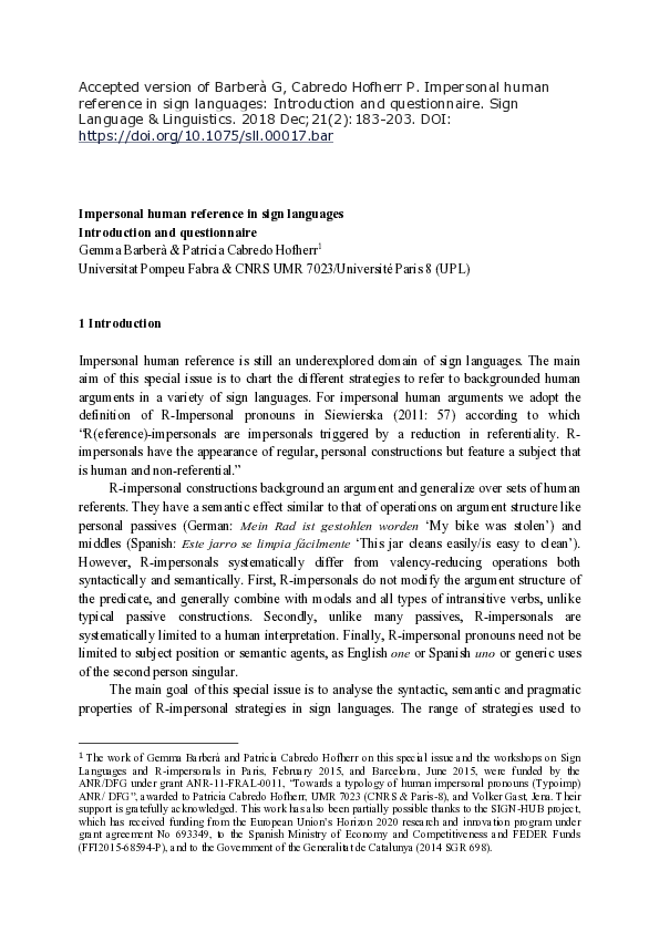 (PDF) Impersonal human reference in Sign Languages