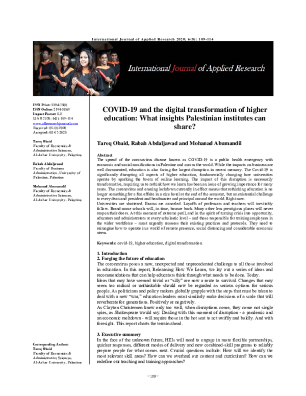 (PDF) COVID-19 and the digital transformation of higher education: What ...
