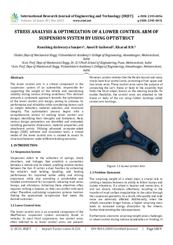 (PDF) STRESS ANALYSIS & OPTIMIZATION OF A LOWER CONTROL ARM OF ...