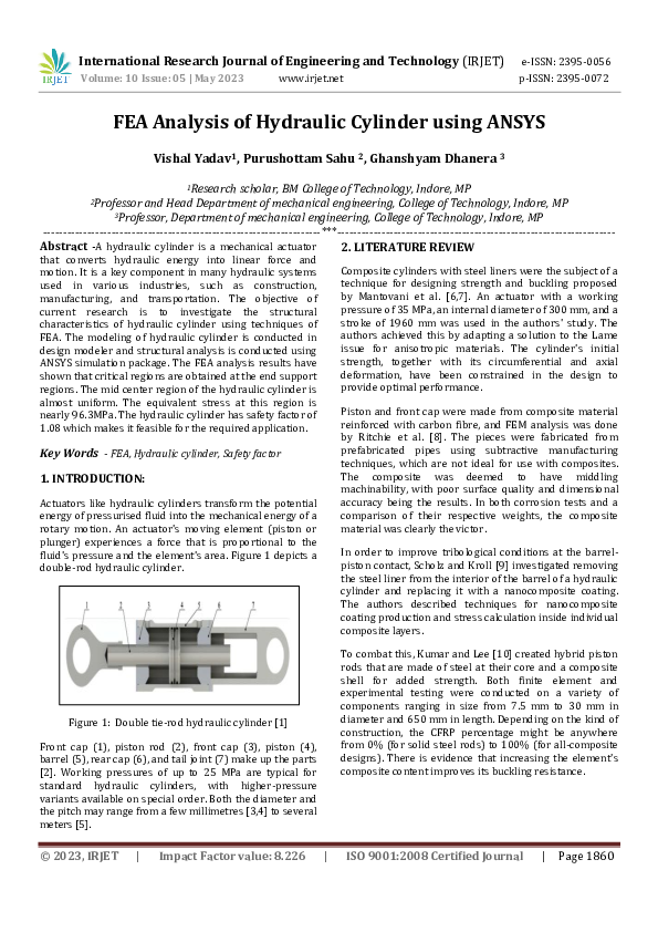 Pdf Fea Analysis Of Hydraulic Cylinder Using Ansys