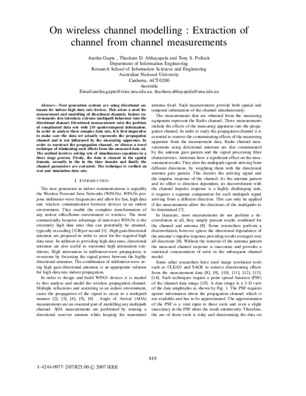 (PDF) On wireless channel modelling : extraction of channel from ...