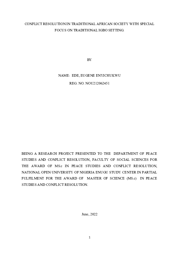 (DOC) CONFLICT RESOLUTION IN TRADITIONAL AFRICAN SOCIETY WITH SPECIAL ...