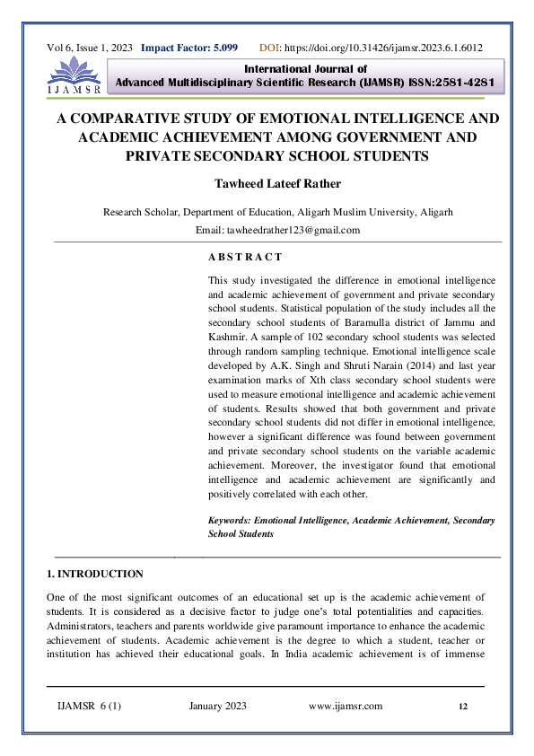 (PDF) A comparative study of emotional Intelligence and academic ...