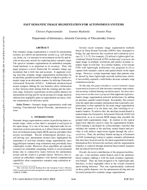 Pdf Fast Semantic Image Segmentation For Autonomous Systems