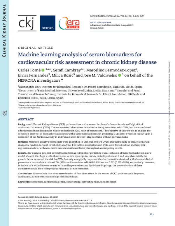 (PDF) Machine learning analysis of serum biomarkers for cardiovascular ...