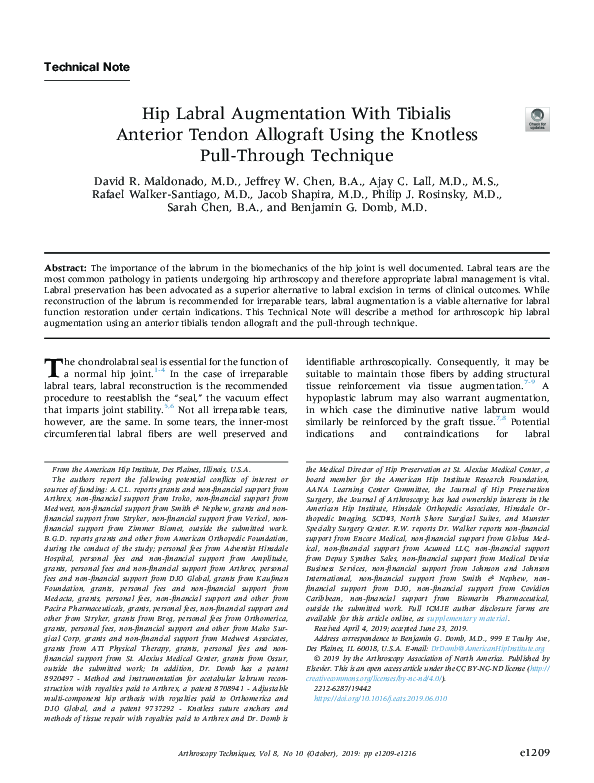 (PDF) Hip Labral Augmentation With Tibialis Anterior Tendon Allograft ...