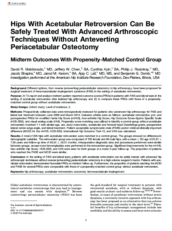 (PDF) Hips With Acetabular Retroversion Can Be Safely Treated With ...